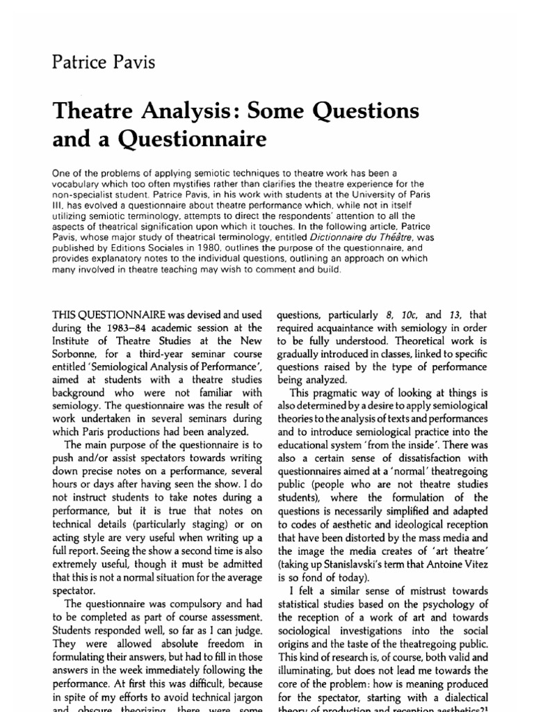 Theatre Analysis and Questionnaire Insights | PDF | Semiotics | Theatre