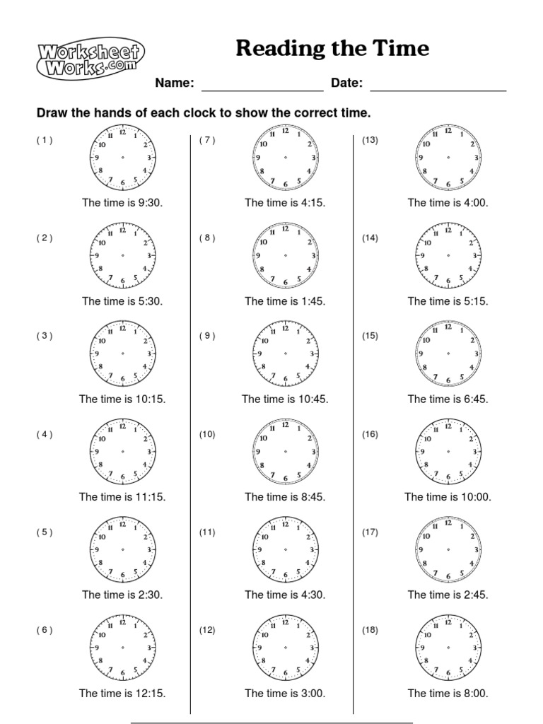 Reading The Time: Name: Date | PDF | Language Arts & Discipline ...
