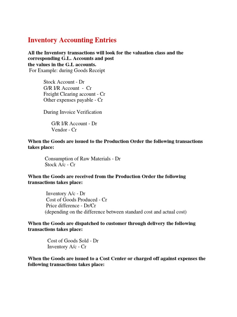 Inventory Accounting Entries | PDF | Debits And Credits | Clearing ...