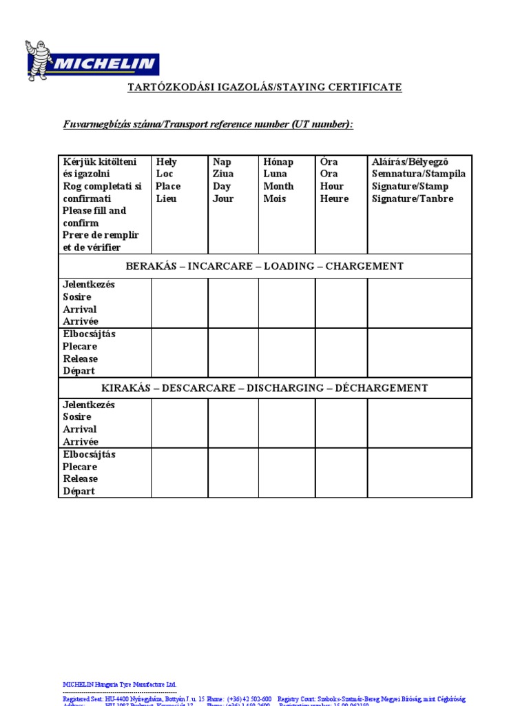 Michelin Staying Certificate | PDF