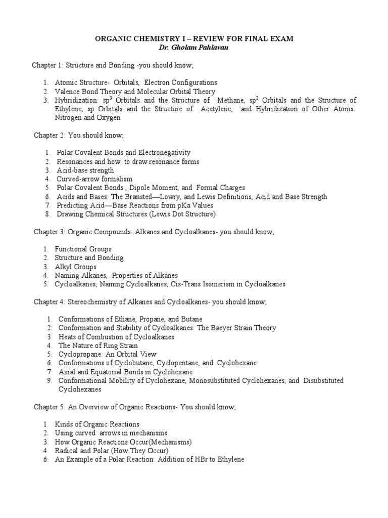 Organic Chemistry I - Review For Final Exam: Dr. Gholam Pahlavan | PDF ...