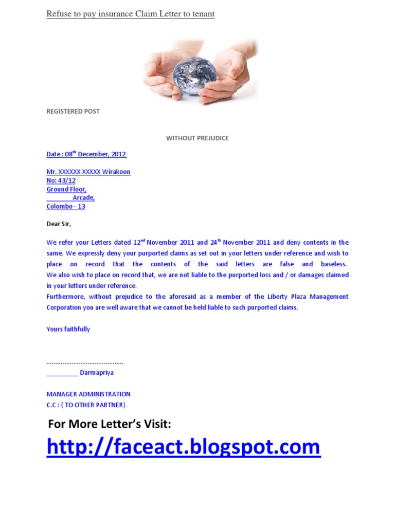 Refuse To Pay Insurance Claim Letter To Tenant | PDF | Finance & Money ...