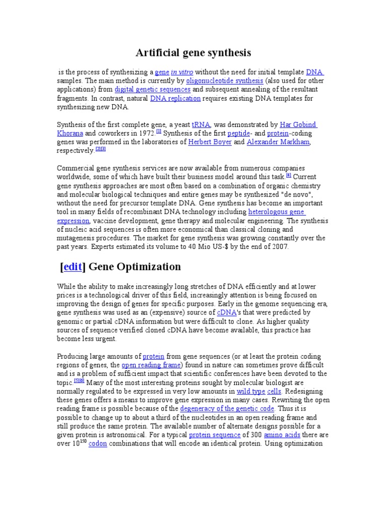 Artificial Gene Synthesis | PDF | Gene | Oligonucleotide