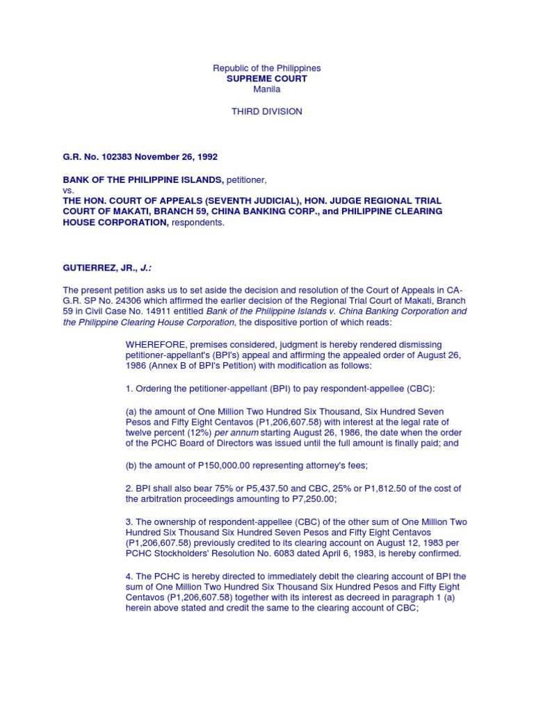 Bpi Vs Ca 1992 | PDF | Cheque | Negligence