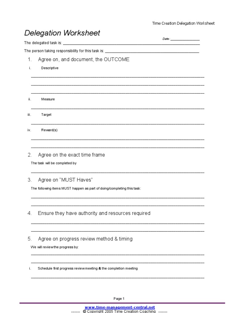 Delegation Worksheet: 1. Agree On, and Document, The OUTCOME | PDF