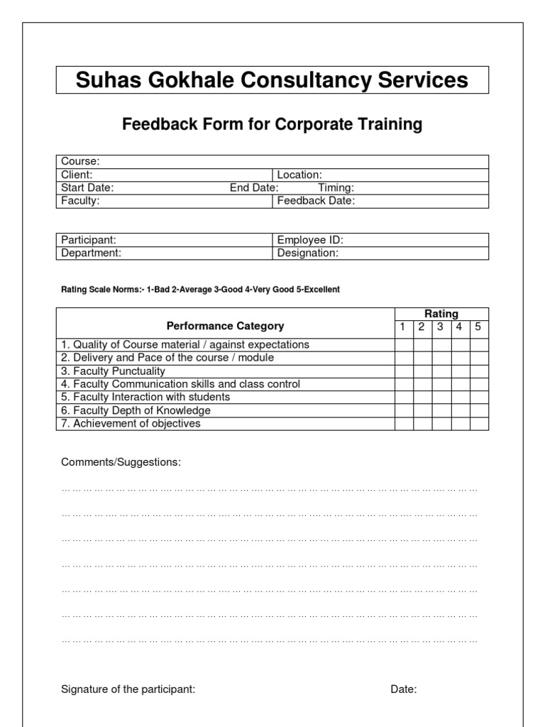 Suhas Gokhale Consultancy Services: Feedback Form For Corporate ...