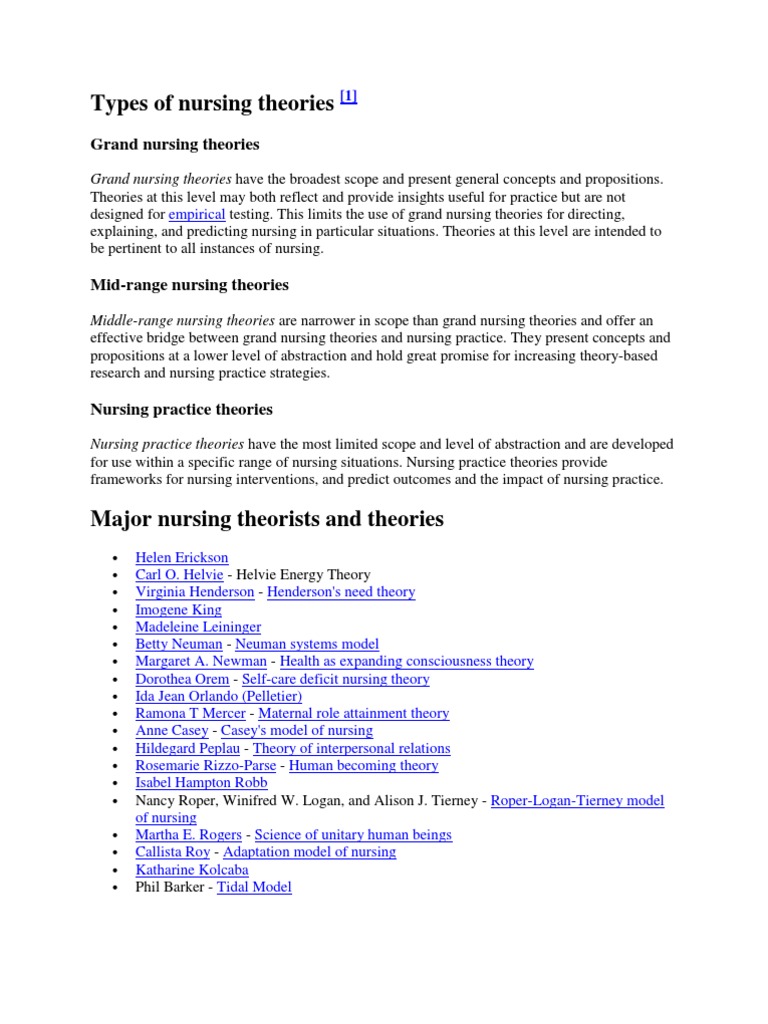 Types of Nursing Theories | PDF | Nursing | Health Care
