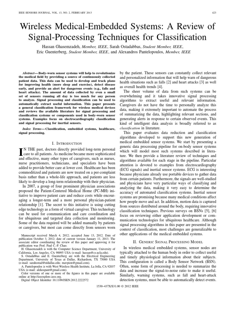 Wireless Medical-Embedded Systems: A Review of Signal-Processing ...