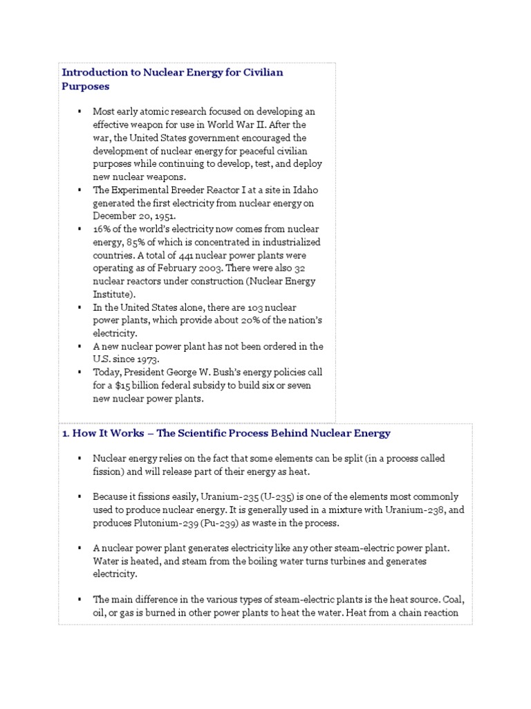 Introduction To Nuclear Energy For Civilian Purposes | PDF ...