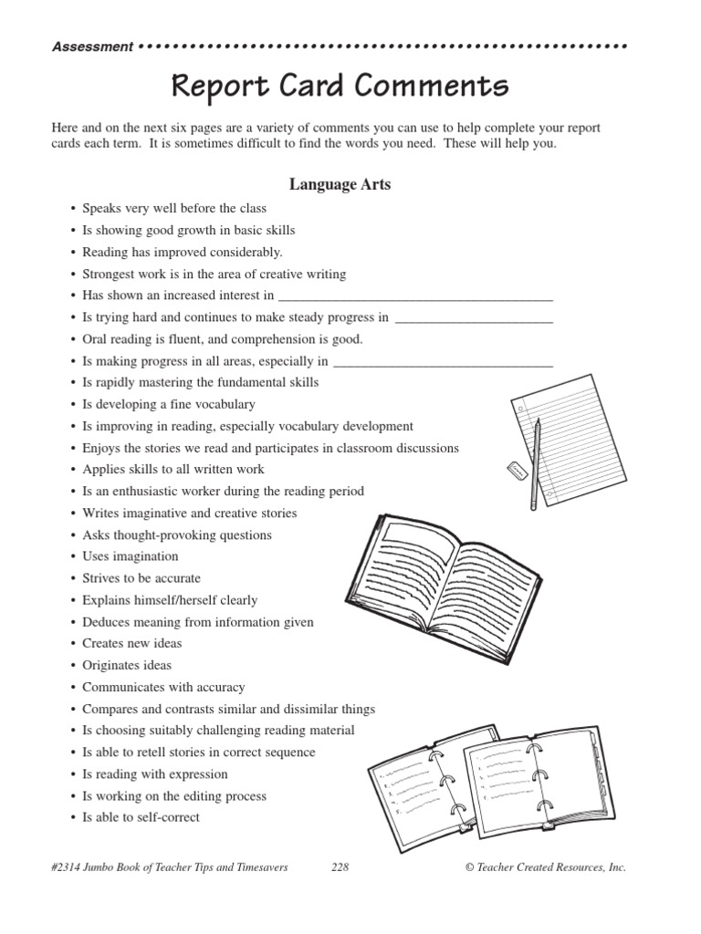 Report Card Comments | PDF | Reading (Process) | Vocabulary