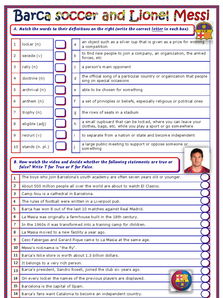Barca Soccer and Lionel Messi (Video Listening Activity) | PDF | Fc ...