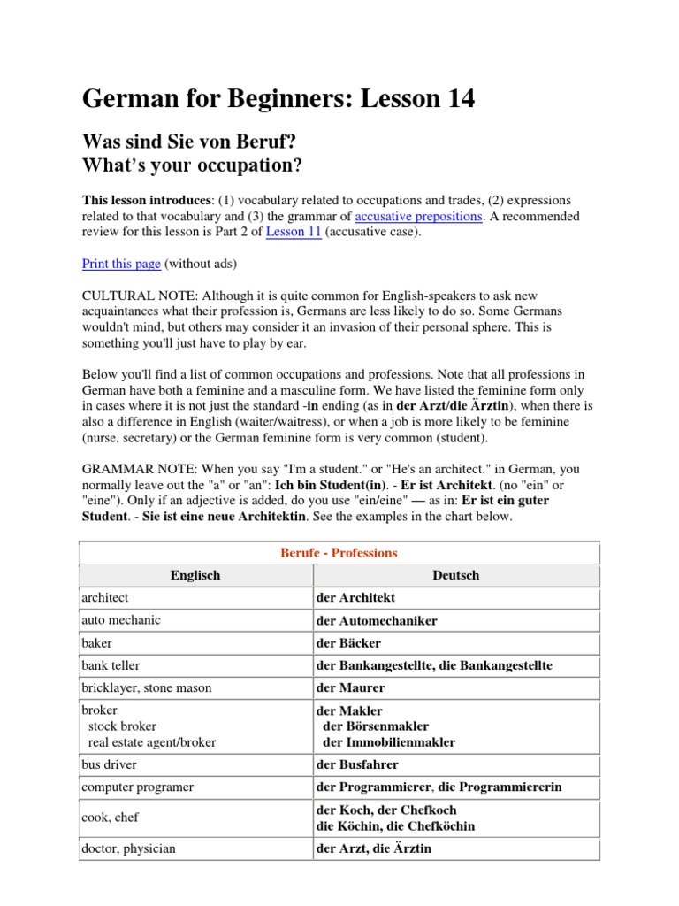 German For Beginners: Lesson 14: Was Sind Sie Von Beruf? What's Your ...