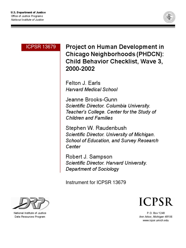 Project On Human Development in Chicago Neighborhoods (PHDCN) : Child Behavior Checklist, Wave 3 ...