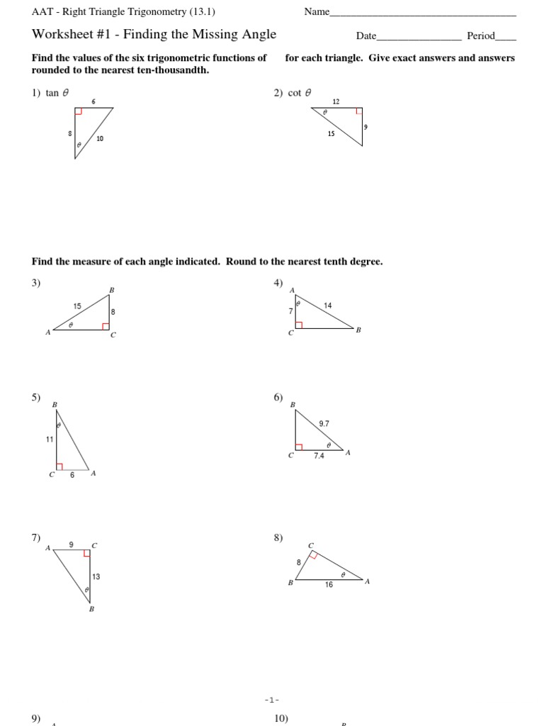 Right Triangle Trigonometry Worksheets