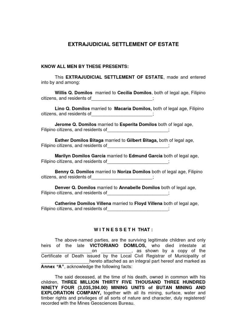 extra judicial settlement of estate | Inheritance | Common Law