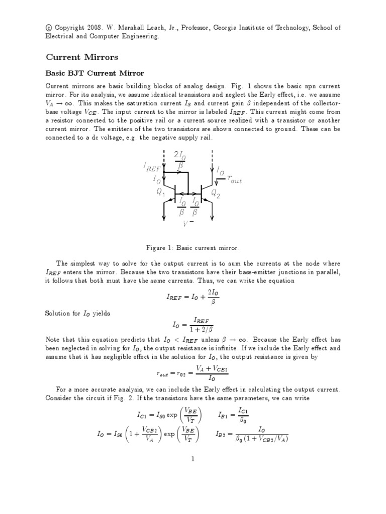 Current Mirrors: Basic BJT Current Mirror | PDF