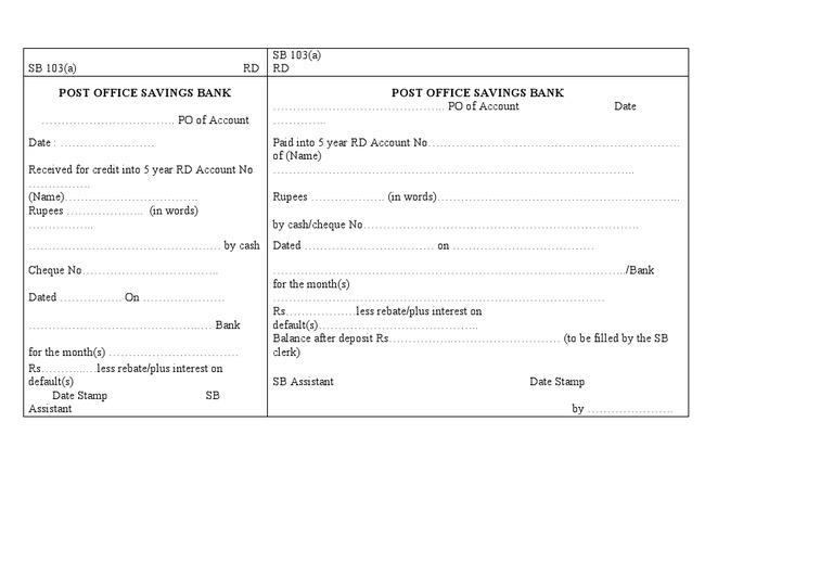 Post Office SB-103 Deposit Form | PDF