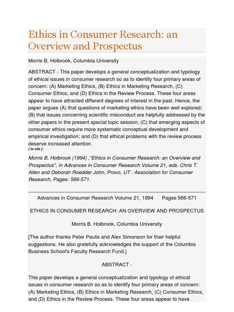 Ethical Issues in Consumer Research | PDF | Marketing Research | Morality