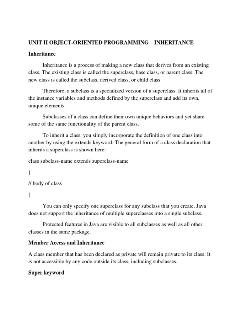 Java Programming Notes Object Oriented Programming Inheritance Pdf Inheritance Object 7191