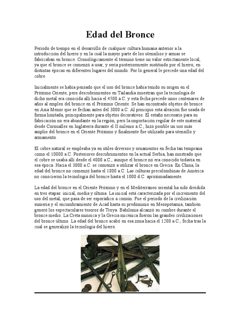 Características de la Edad del Bronce | PDF | Edad de Bronce | Edad de ...