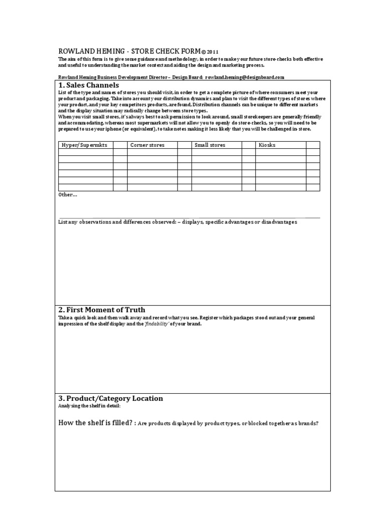 STORE CHECK FORM | Brand | Business Economics