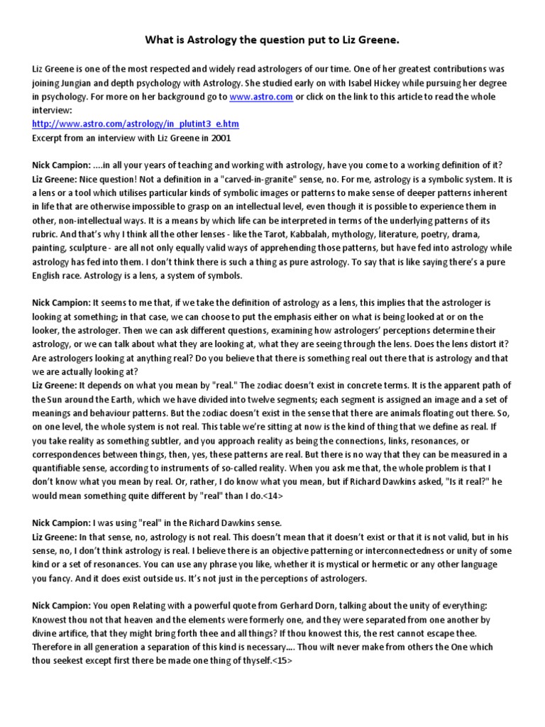 What Is Astrology The Question Put To Liz Greene | PDF | Consciousness ...