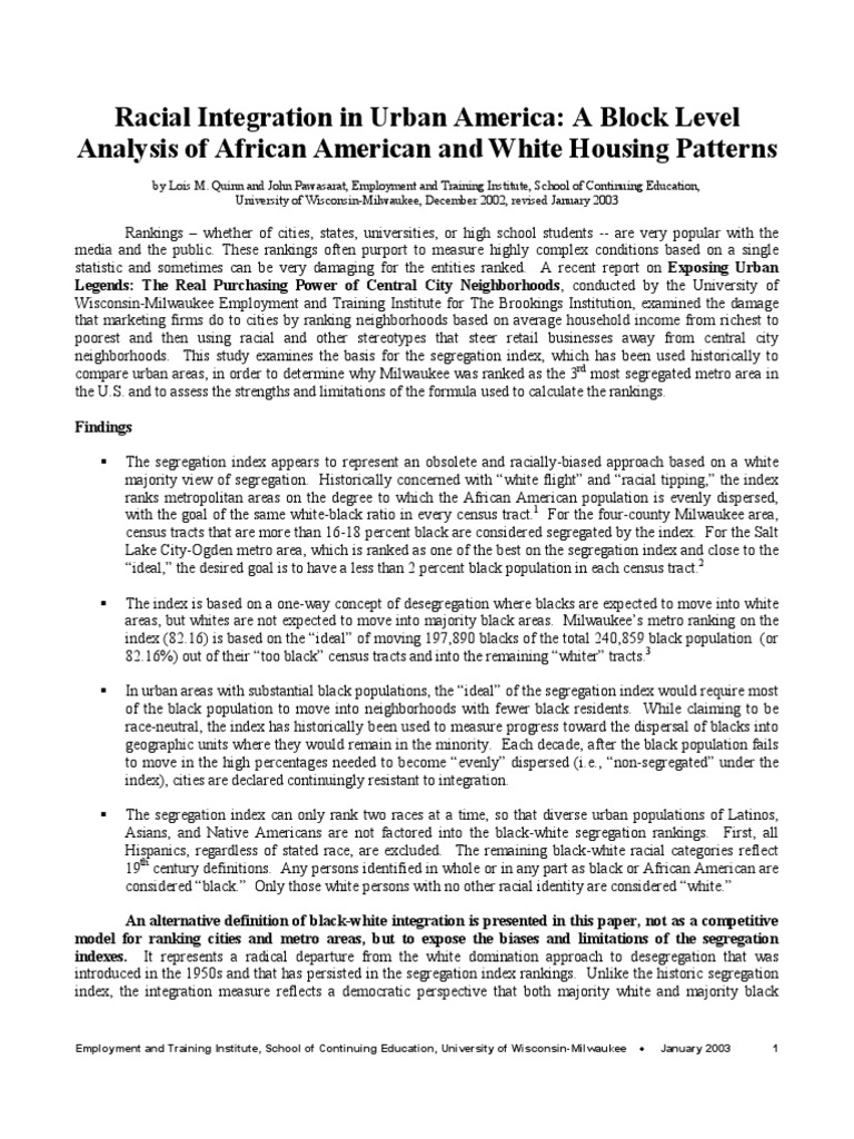 Racial Integration in Urban America: A Block Level Analysis of African ...