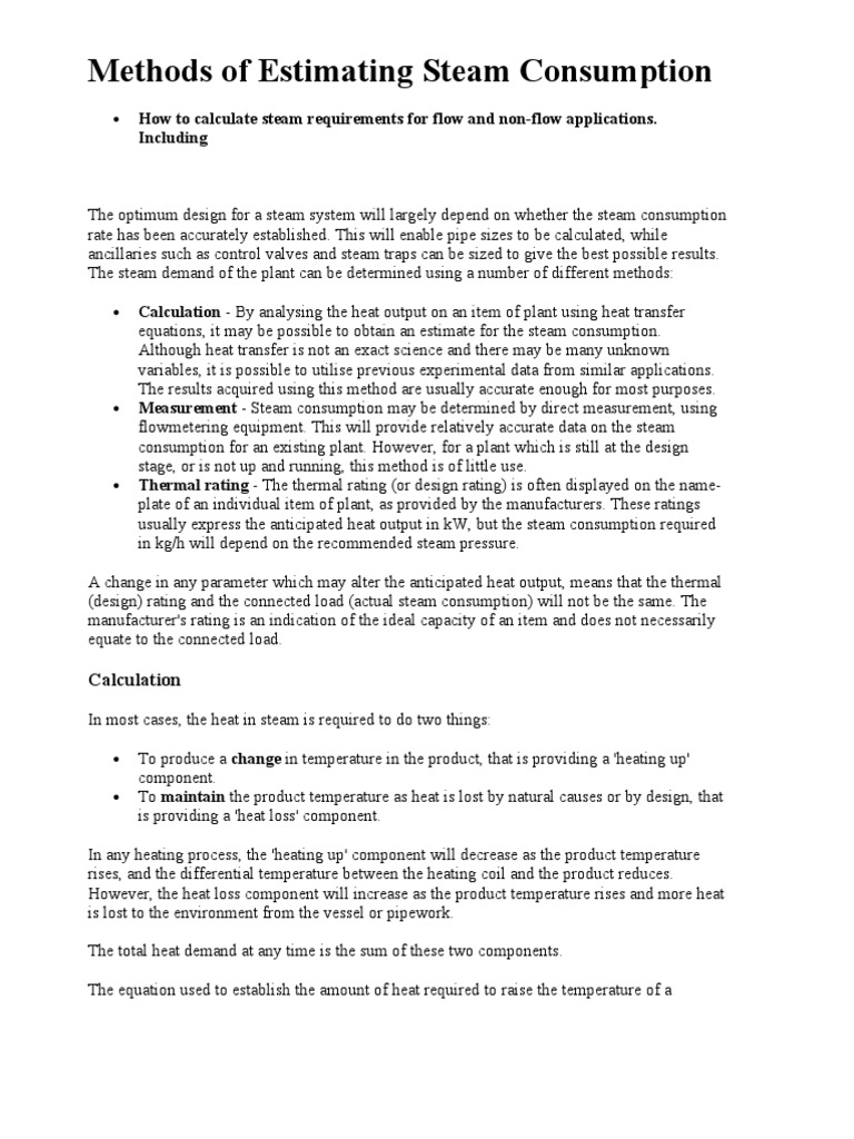 Estimating Steam Consumption Methods | PDF | Heat Transfer | Heat Exchanger