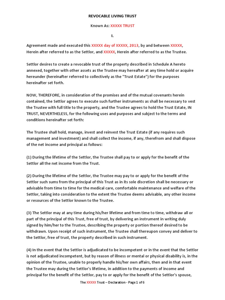 Revocable Living Trust Template | Download Free PDF | Settlor | Trust Law