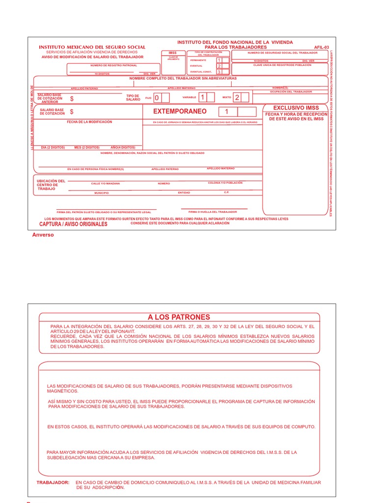 Formato Imss Afil 03 Modificacion de Salario