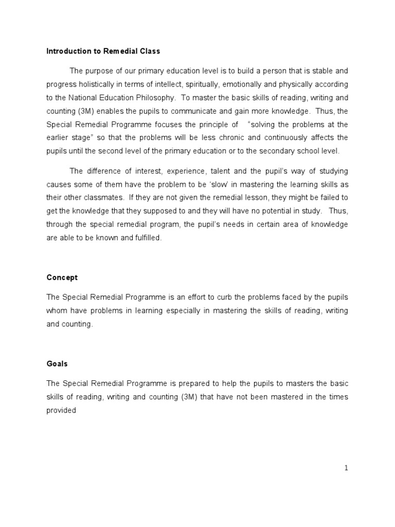 Overview of Remedial Classes | PDF | Self Esteem | Primary Education