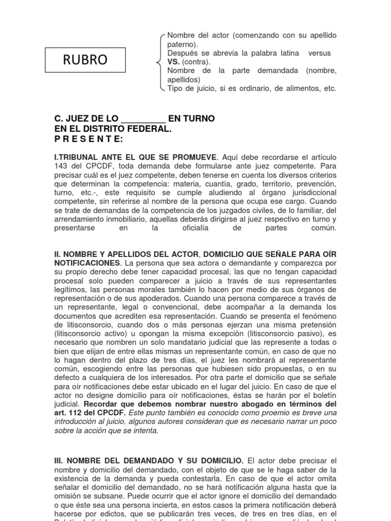 Rubro, Proemio, Etc | Demanda judicial | Ley procesal