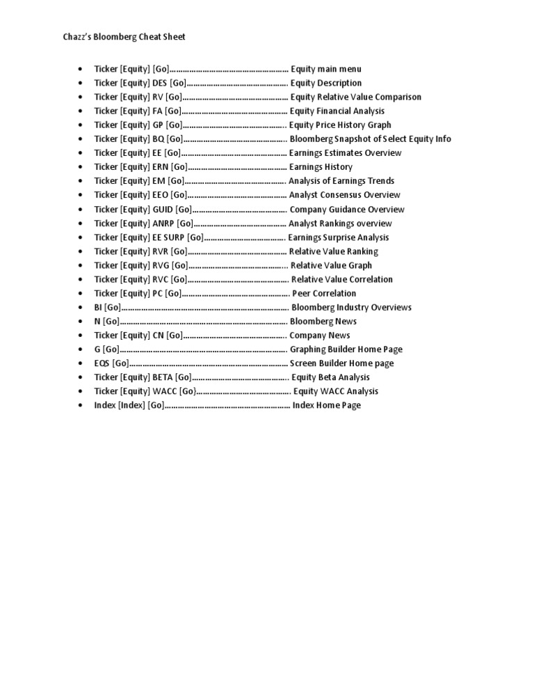 Bloomberg Cheat Sheet | PDF