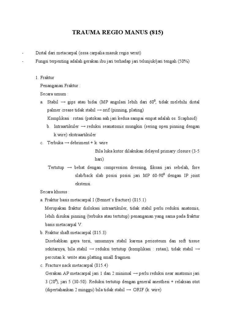 Trauma Regio Manus | PDF | Sains & Matematika
