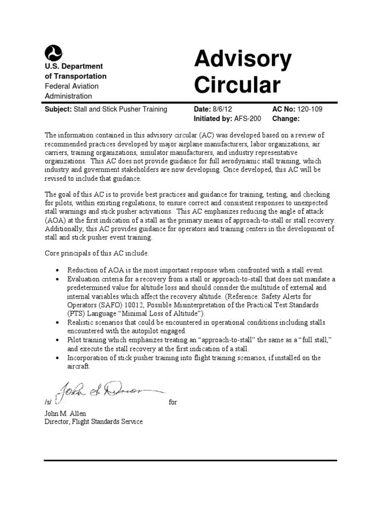 FAA Advisory Circular (AC) 120-109 | PDF | Stall (Fluid Mechanics ...
