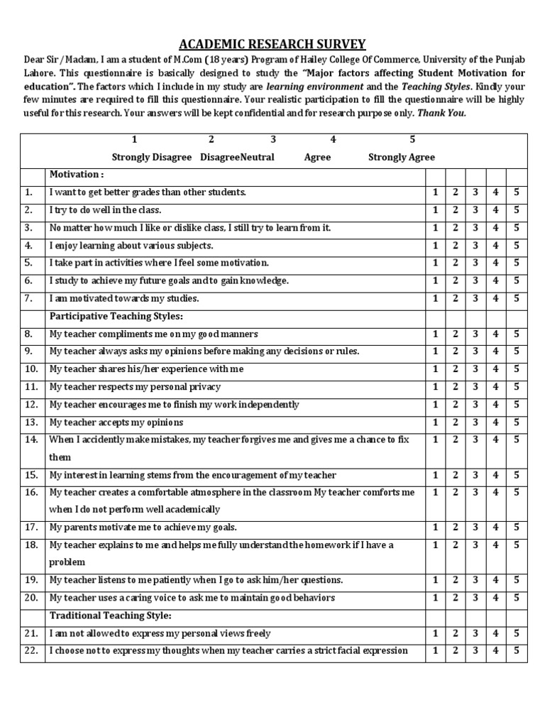 Questionnaire | PDF | Motivation | Motivational