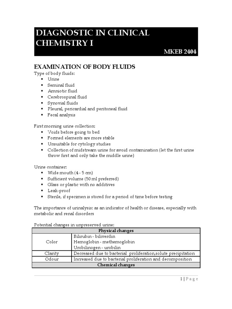 Examination of Body Fluids | PDF | Medical Specialties | Clinical Medicine