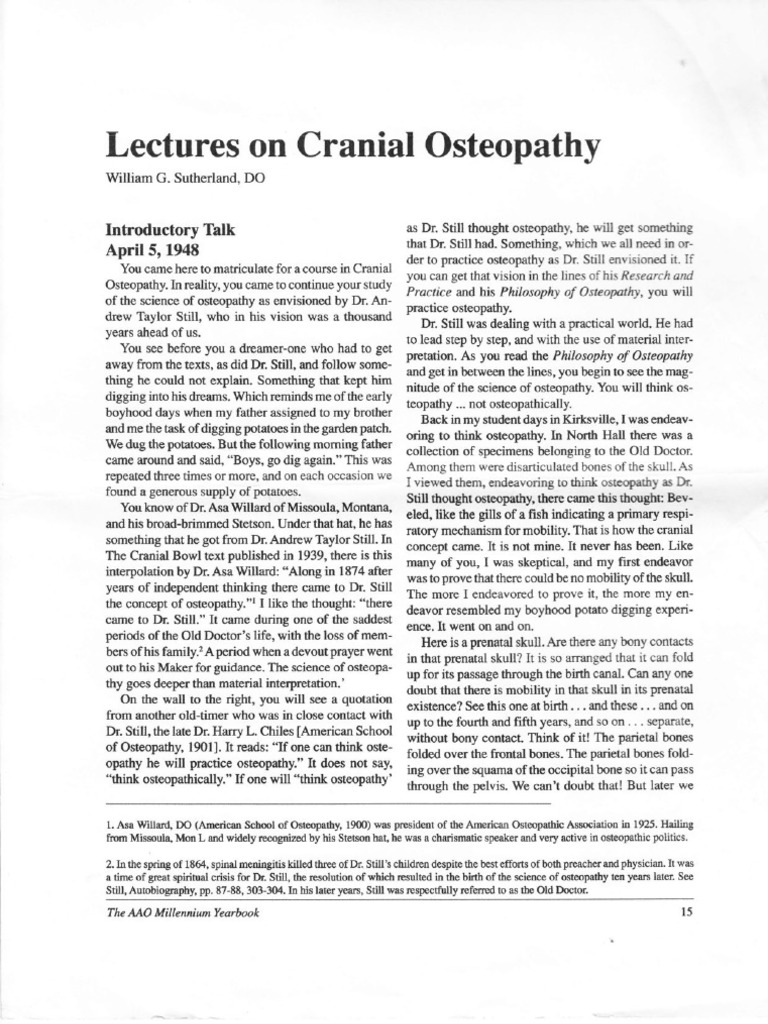 Lectures On Cranial Osetopathy - Sutherland D.O. 1948 | PDF | Language ...