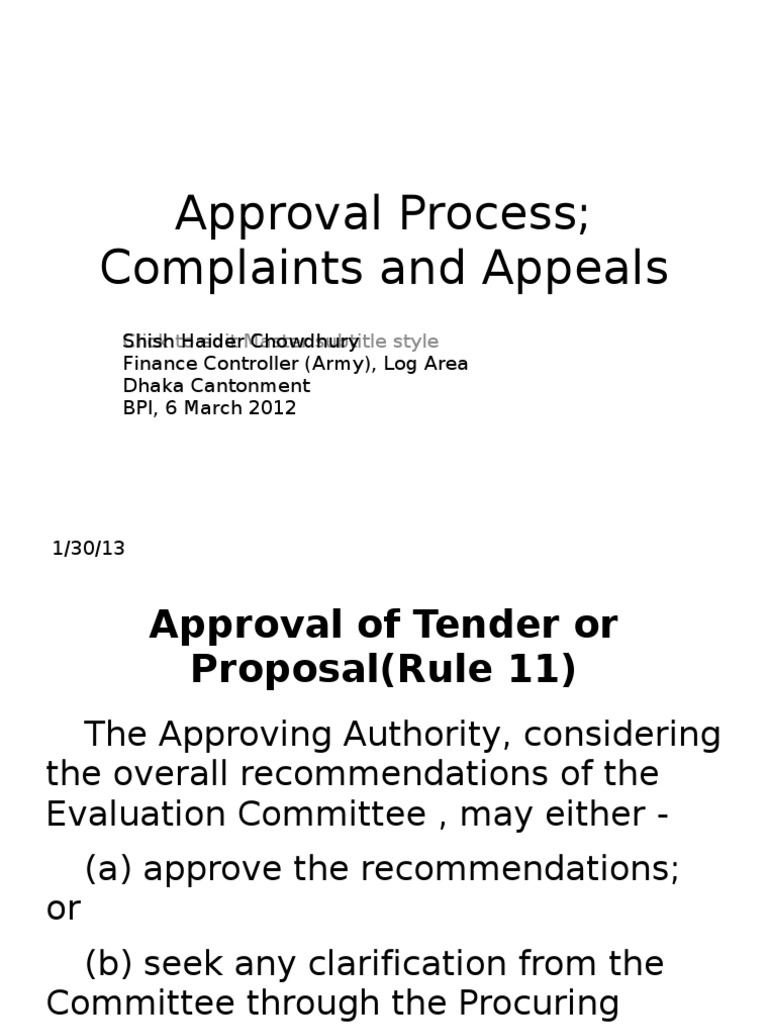 Approval Process Complaints and Appeals: Click To Edit Master Subtitle ...