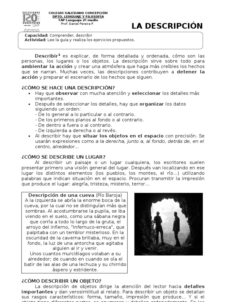 Ejemplos y Guía de Descripción Literaria | PDF | Retrato | Naturaleza