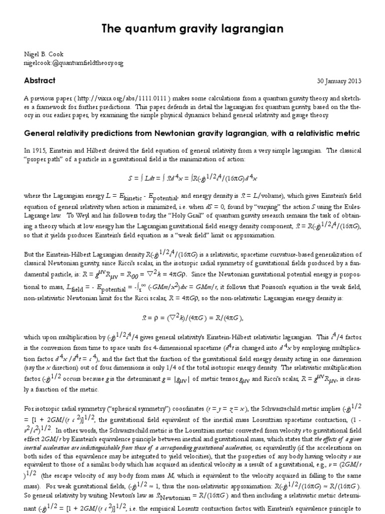 The Quantum Gravity Lagrangian | PDF | Field (Physics) | General Relativity