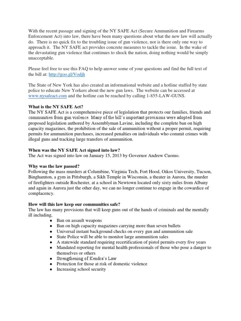 NY SAFE Act FAQ | PDF | Assault Weapon | National Instant Criminal ...
