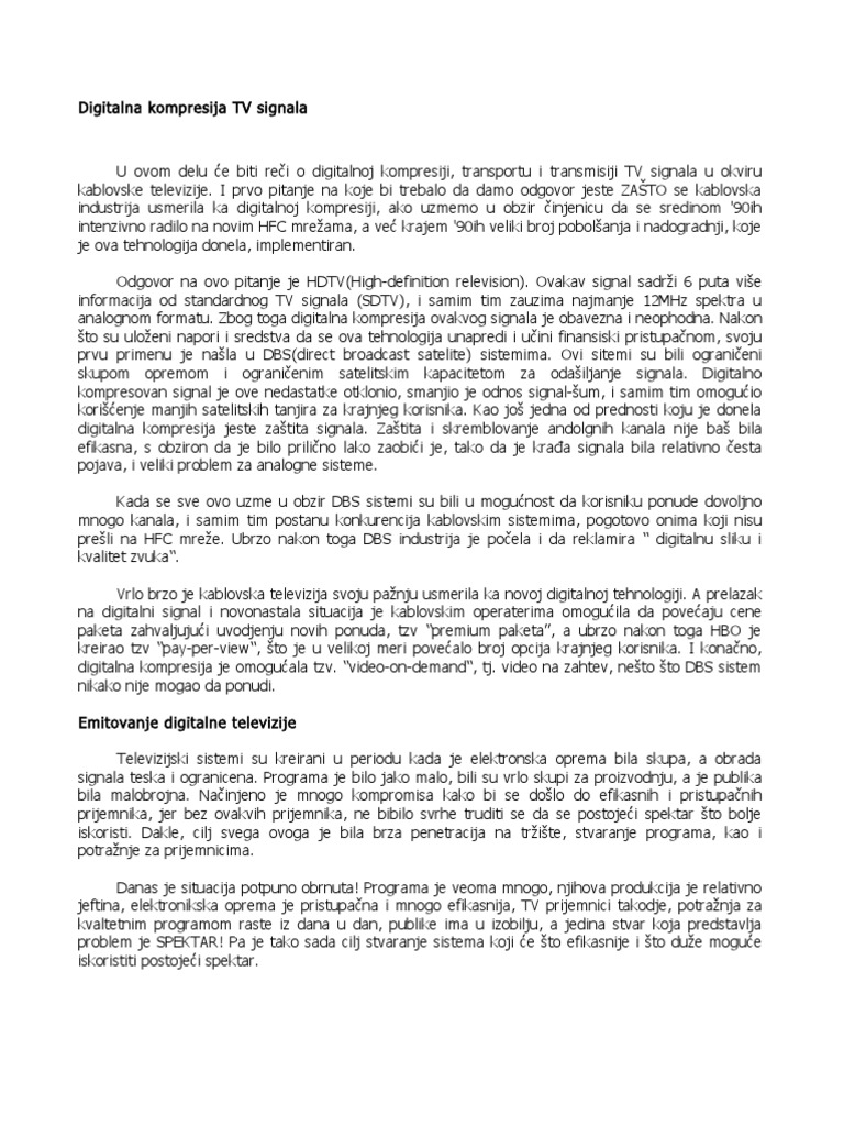Digitalna Kompresija TV Signala | PDF