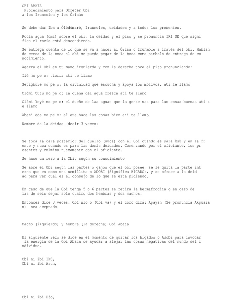 Ritual de Obi Abata para Òrisás | PDF | Artes del Lenguaje y ...