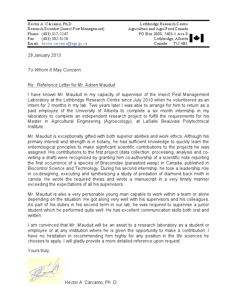 Reference for Adrien Mauduit | PDF | Internship | Job Hunting