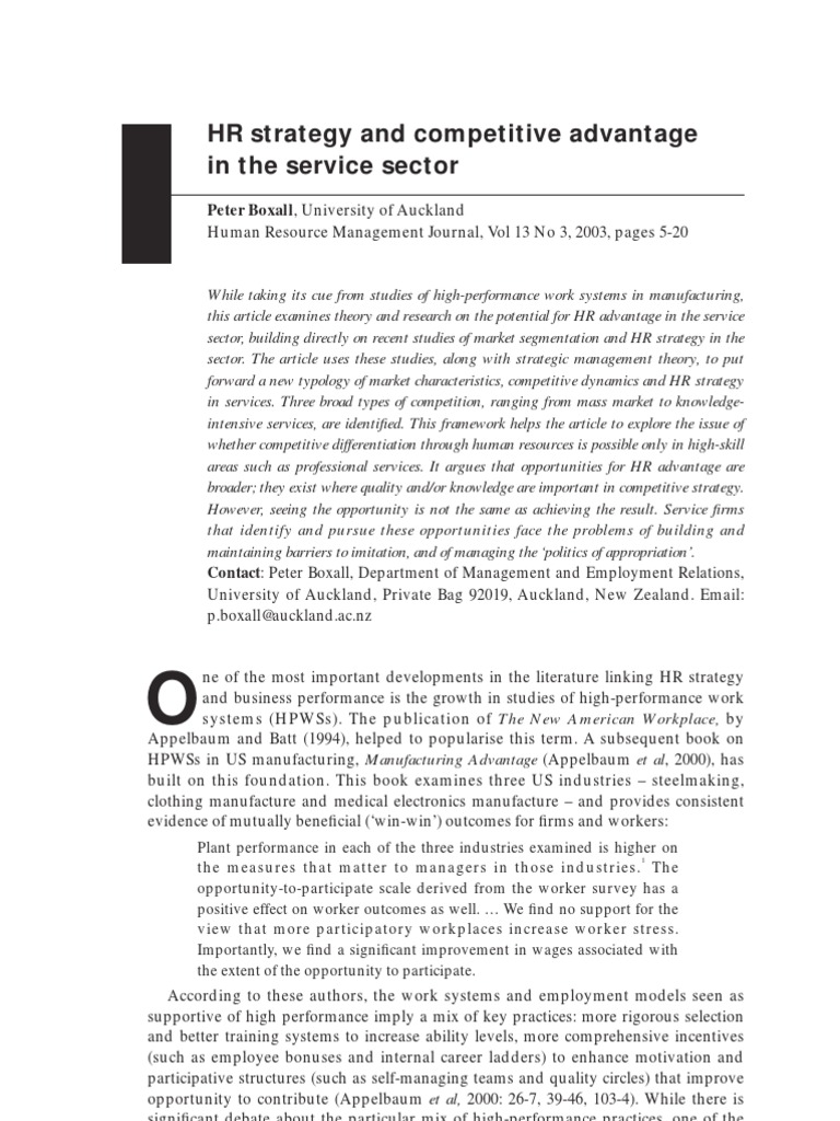 HR Strategy and Competitive Advantage in The Service Sector: Peter ...