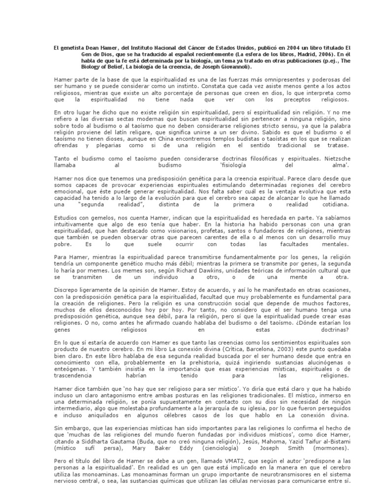 El Genetista Dean Hamer PDF | PDF | Misticismo | Dios