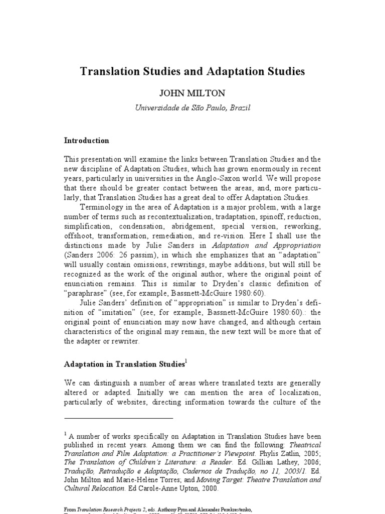 Translation Studies & Adaptation Studies by John Milton | PDF | Translations | Intertextuality
