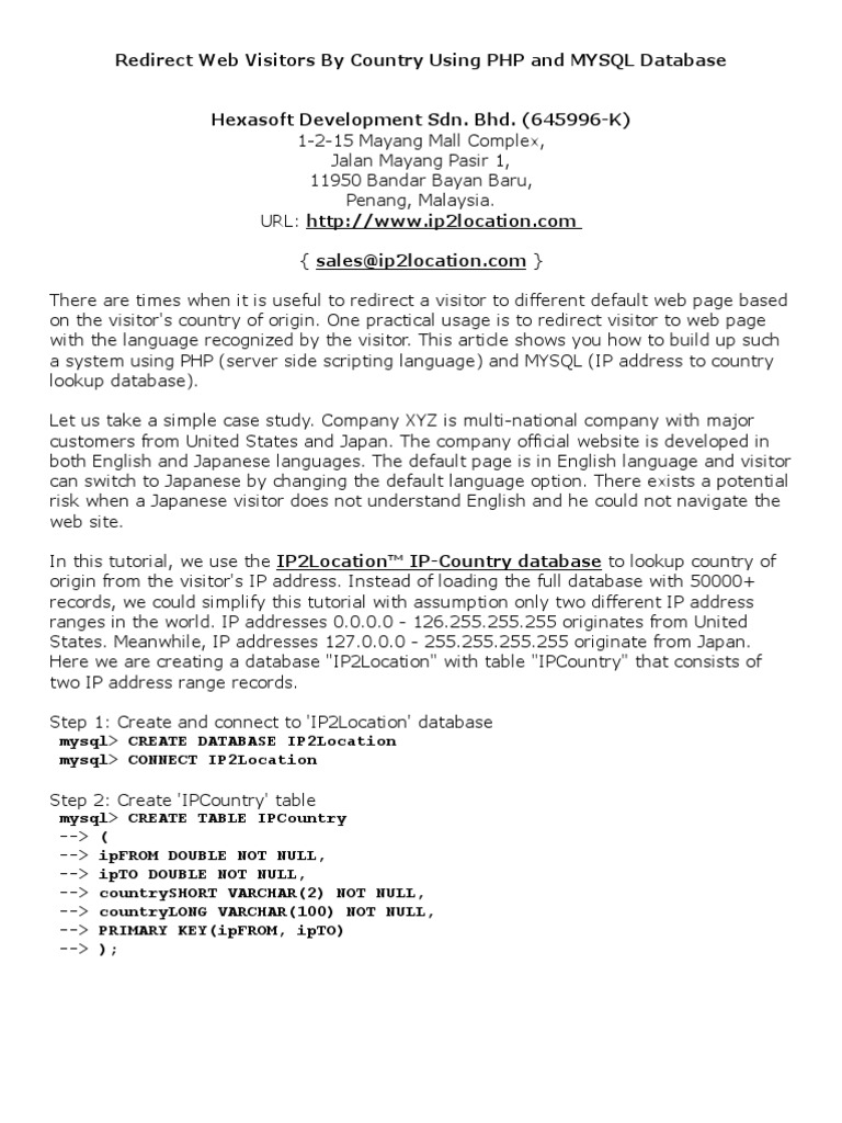 Redirect Web Visitors By Country Using Php And Mysql Database Pdf