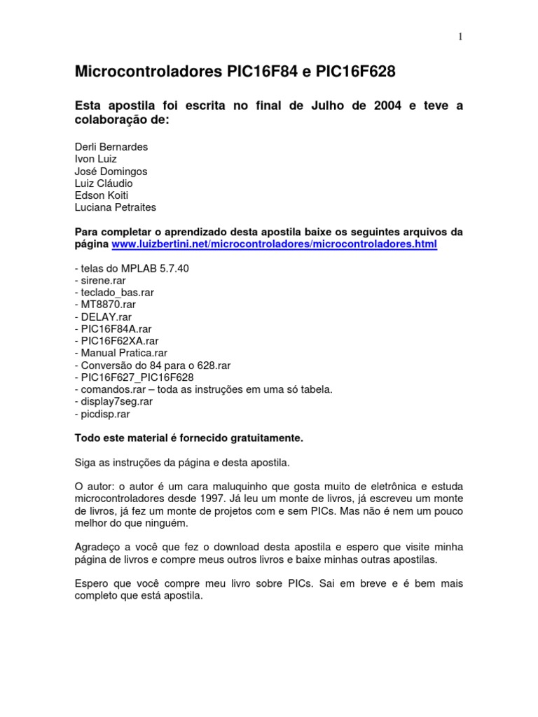 Apostila Pic 16f84 16f628 | PDF | Armazenamento de dados de computador | Memória de acesso ...